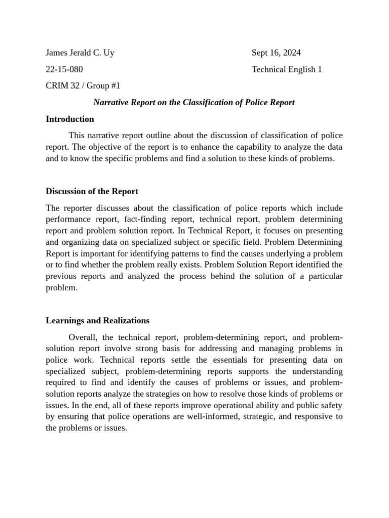 (CRIM 32-G.1) Narrative Report (Uy) | PDF