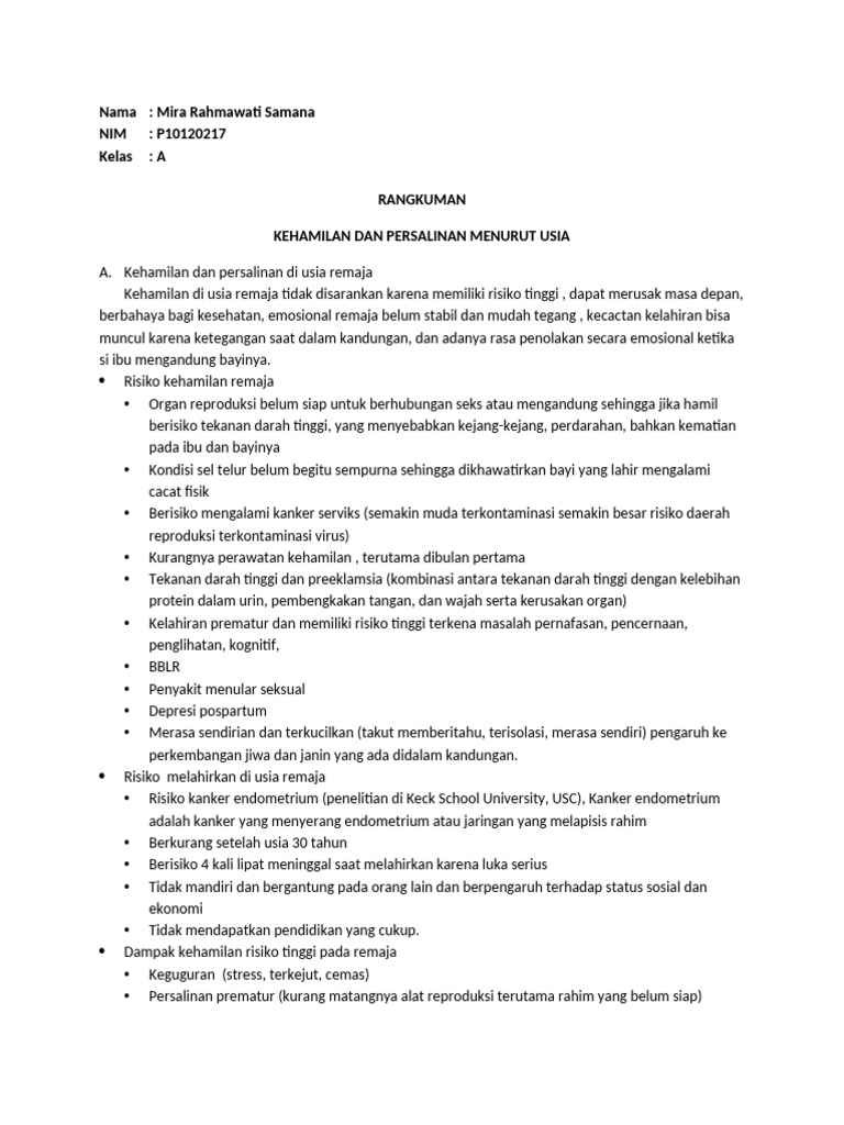 Kehamilan Dan Persalinan Menurut Usia (Mira Rahmawati Samana) | PDF