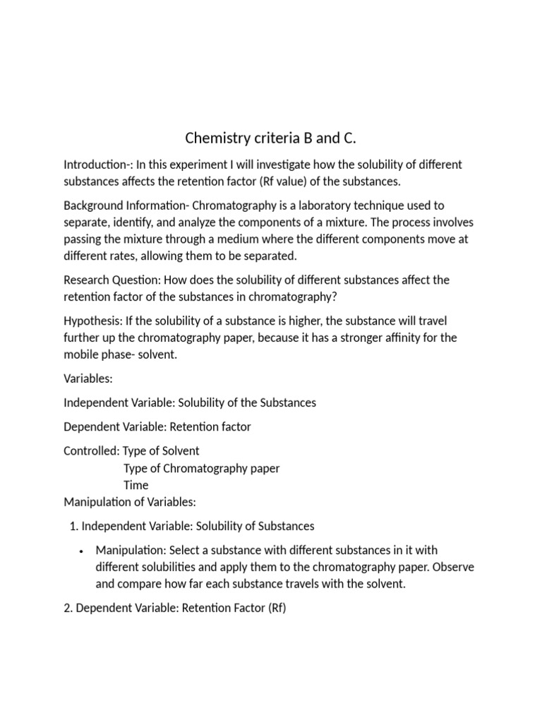 Chemistry Criteria B and C | PDF | Chromatography | Solubility
