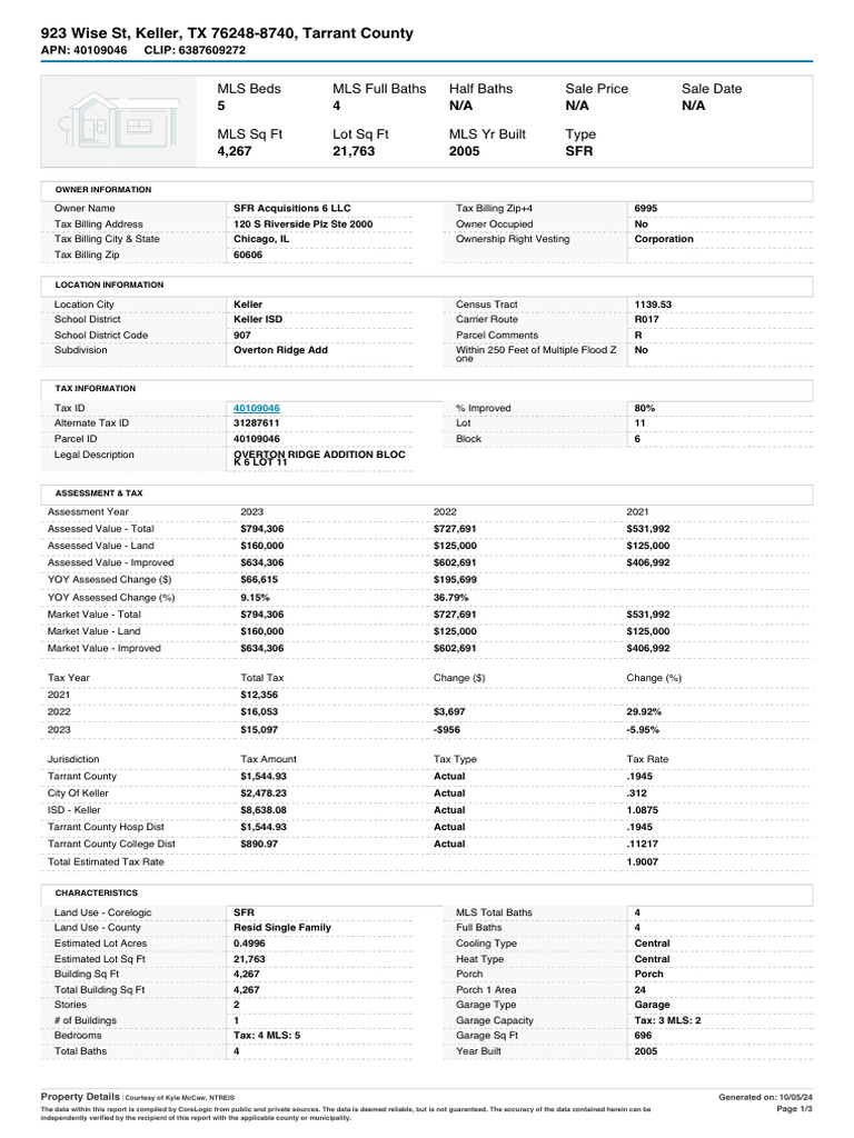 PropertyDetails 923 Wise ST Keller | PDF | Real Estate Appraisal