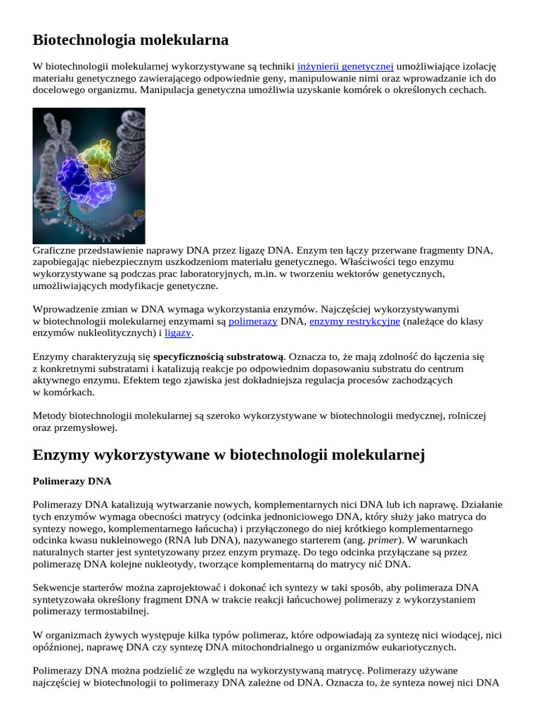 Biotechnologia Molekularna | PDF