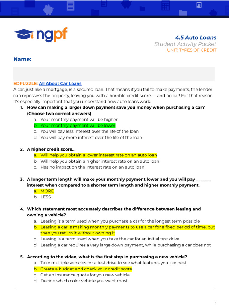 Understanding Auto Loans: Key Concepts | PDF | Loans | Interest