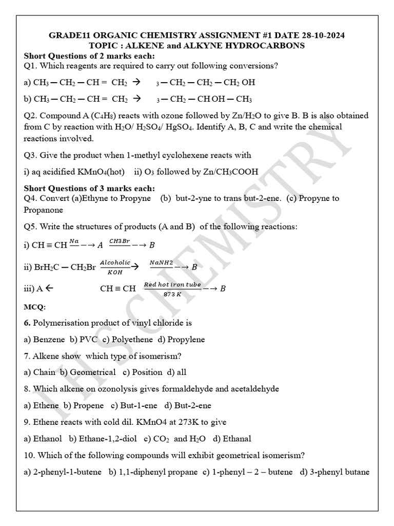 Grade11 Organic Chemistry Assignment 2 | PDF