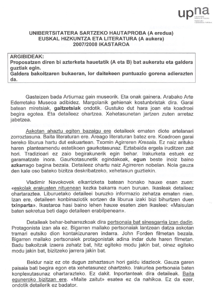 Euskara Selektibitateko Azterketa 2008 Ohikoa (Nafarroa) | PDF