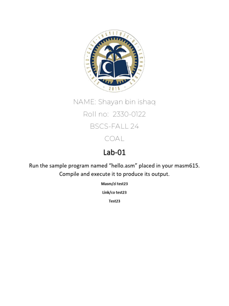 2330-0122 Shayan Lab 1 | PDF | Computers