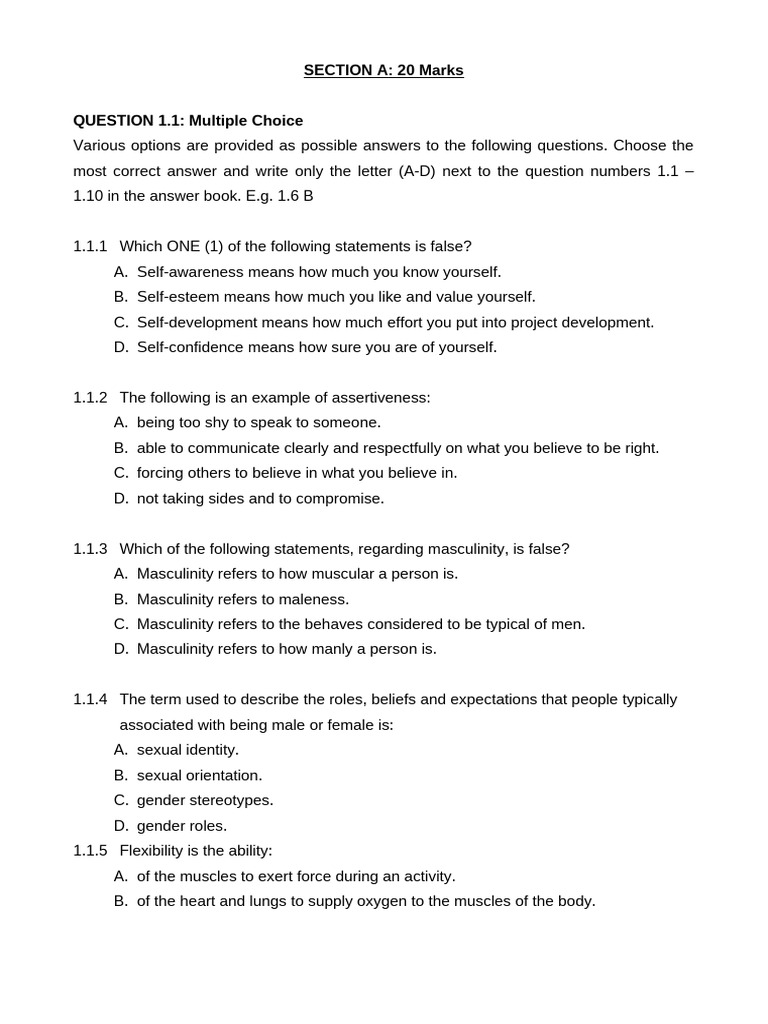 Grade 10 LO Exam Term 4 - 2018 Final .1 | PDF | Learning | Masculinity