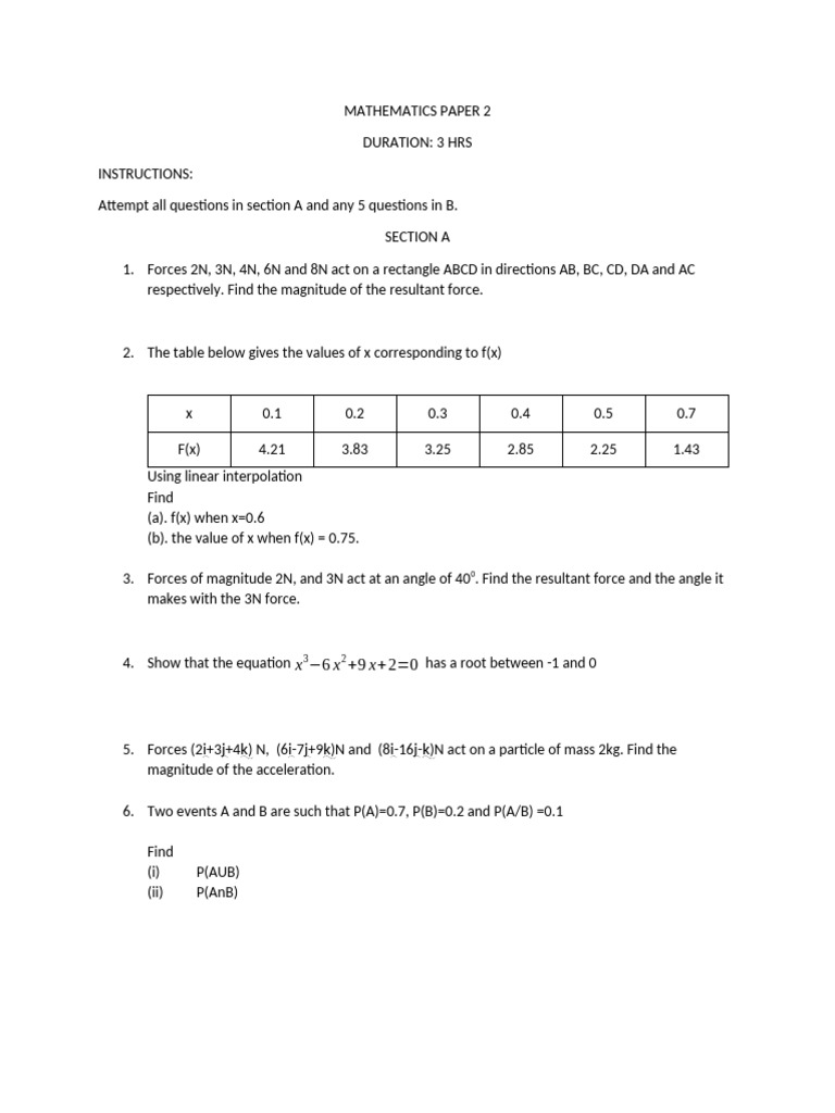 S.5 MATHEMATICS PAPER 2 | PDF | Force | Physics