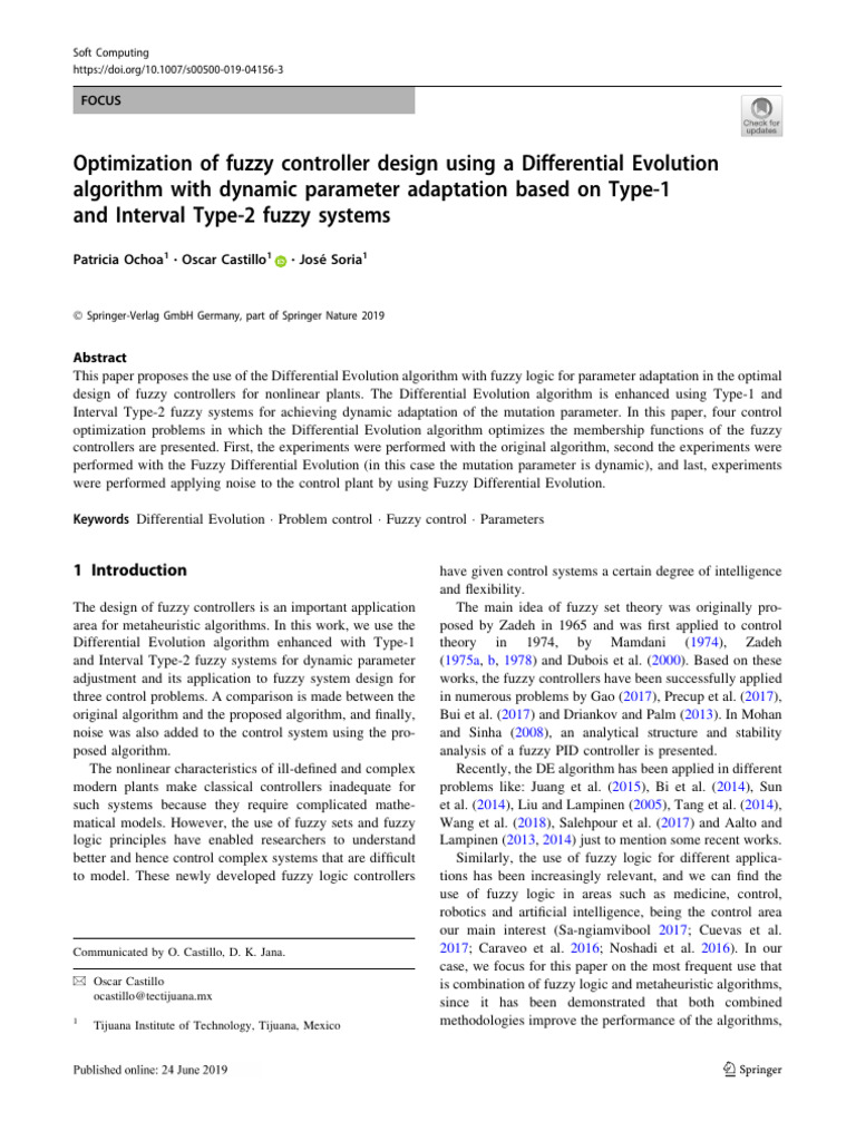 Optimization Of Fuzzy Controller Design Using A Differential Evolution Pdf Fuzzy Logic