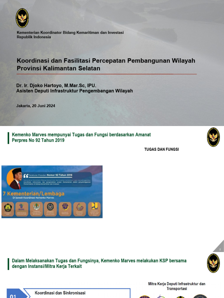 (Marves) Pembahasan Draft Awal RPerpres Percepatan Pembangunan Kalsel | PDF