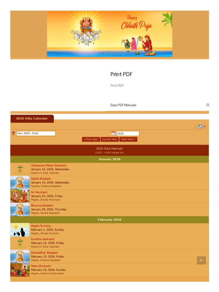 2026 Odia Calendar, Orissa Calendar For New Delhi, NCT, India | PDF ...
