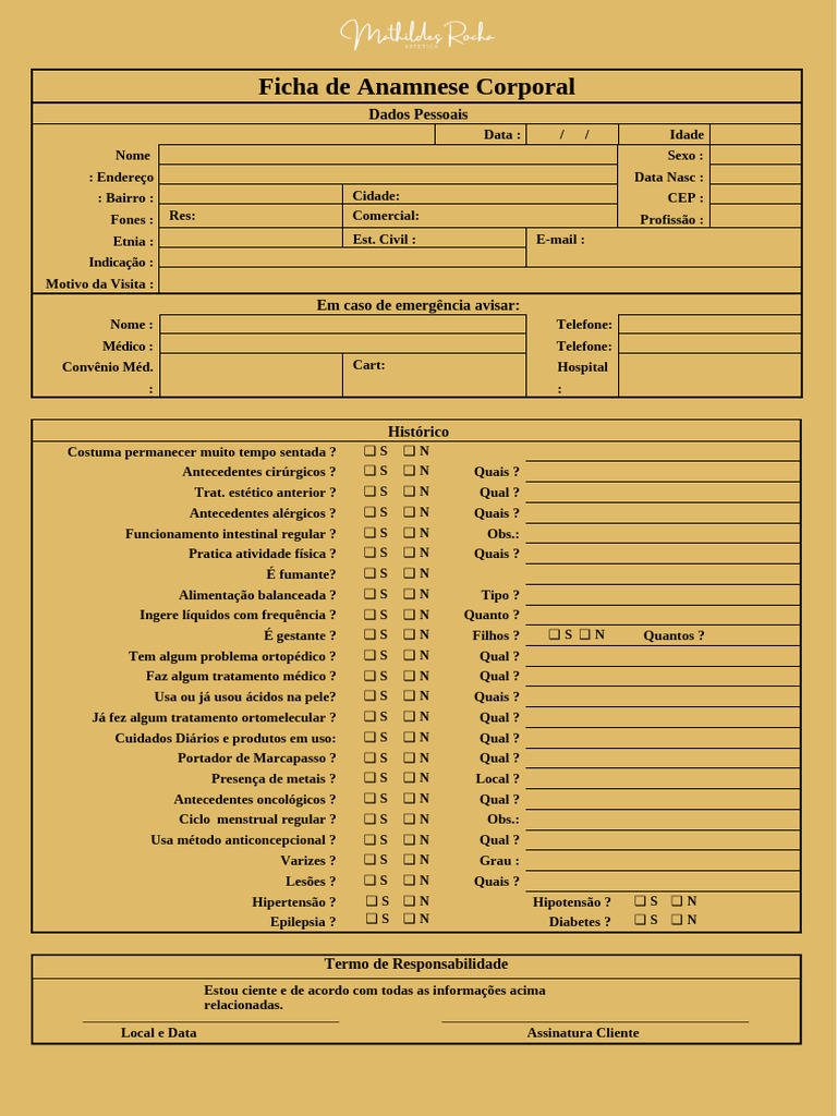 Ficha de Anamnese Corporal | PDF | Ciências da Saúde | Remédio