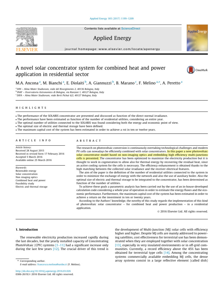 A novel solar concentrator system for combined heat and power ...