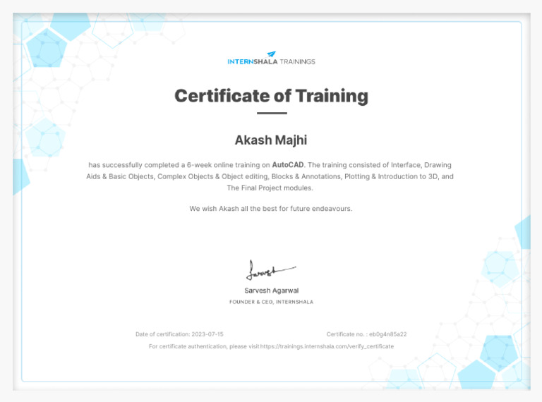 AutoCAD Training - Certificate of Completion | PDF | Business | Computers