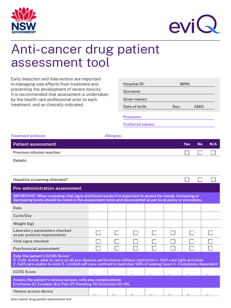 Anticancer drug patient assessment tool | PDF | Intravenous Therapy | Pain