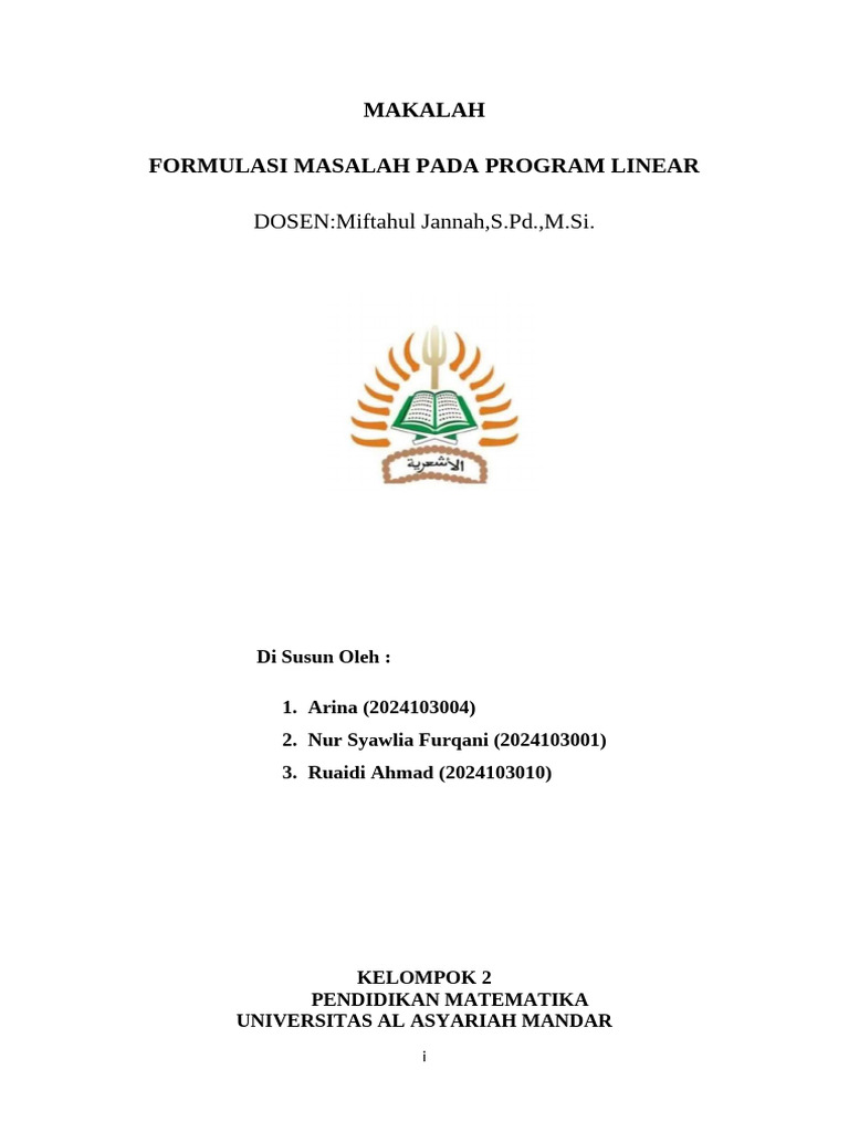 Formulasi Masalah (Program Linear) | PDF