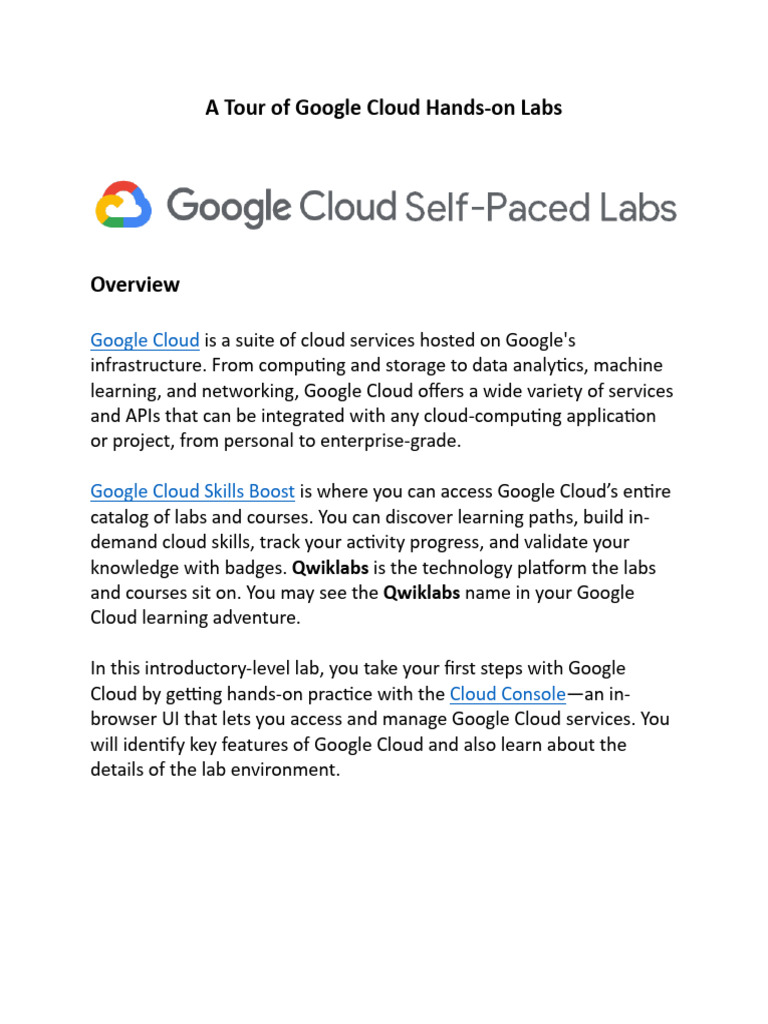 A Tour of Google Cloud Hands - Lab1 | PDF | Cloud Computing | User ...
