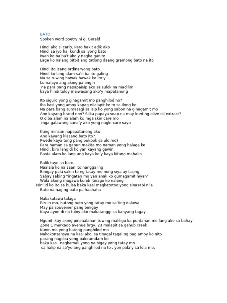 BATO - Spoken Word Poetry Bacasnot | PDF