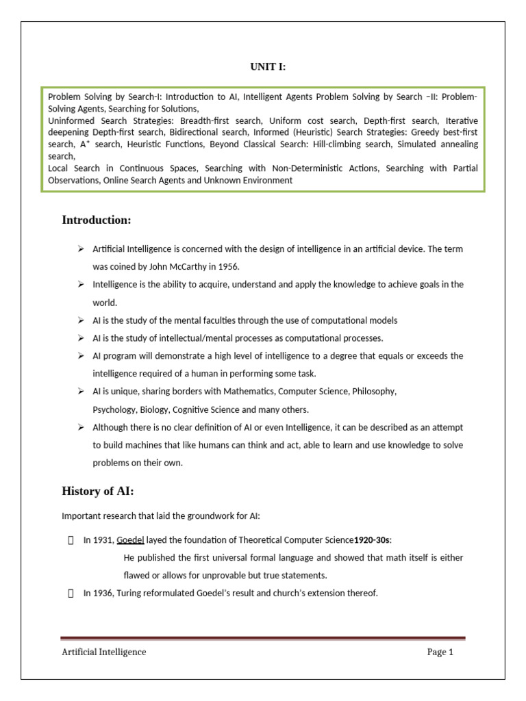 Module 1 Problem Solving Search Lecture Notes. 16861418577271 | PDF ...