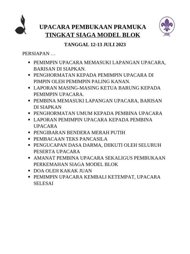 UPACARA PEMBUKAAN PRAMUKA SIAGA MODEL BLOK | PDF
