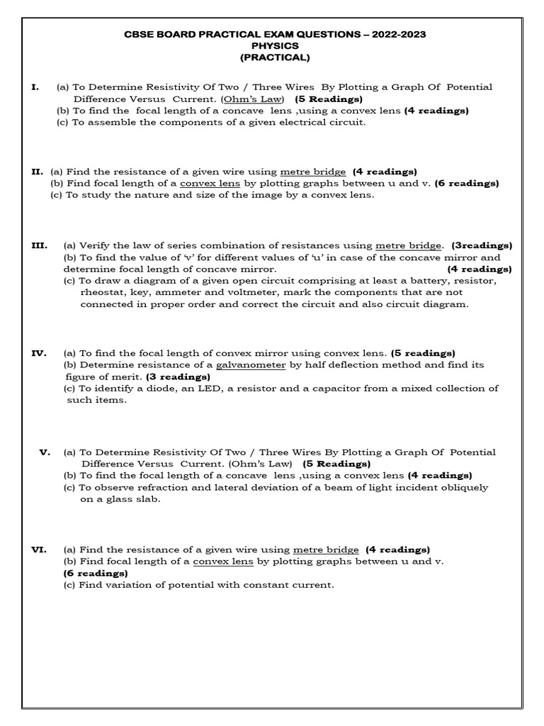 CBSE Physics Practical Exam Guide 2022 | PDF