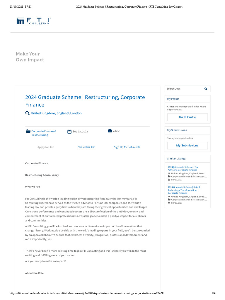 2024 Graduate Scheme - Restructuring, Corporate Finance - FTI ...