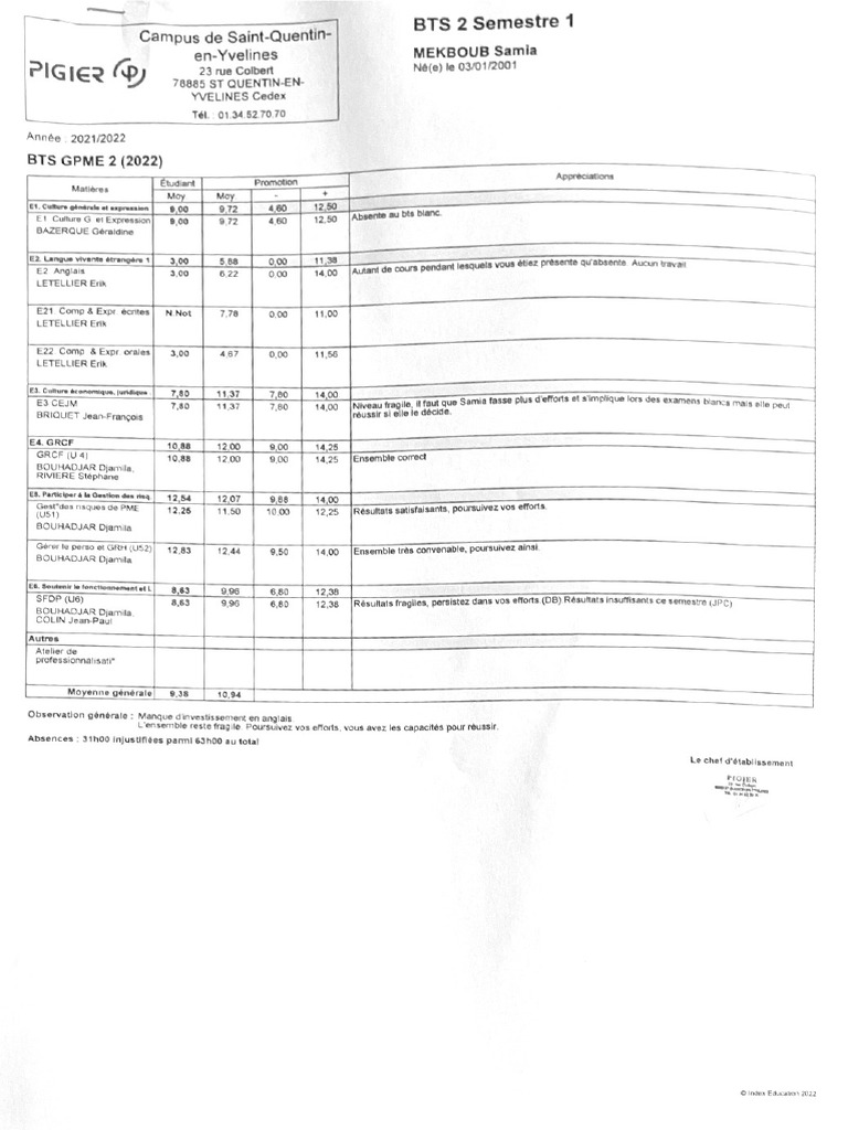 Bulletin BTS Pigier | PDF