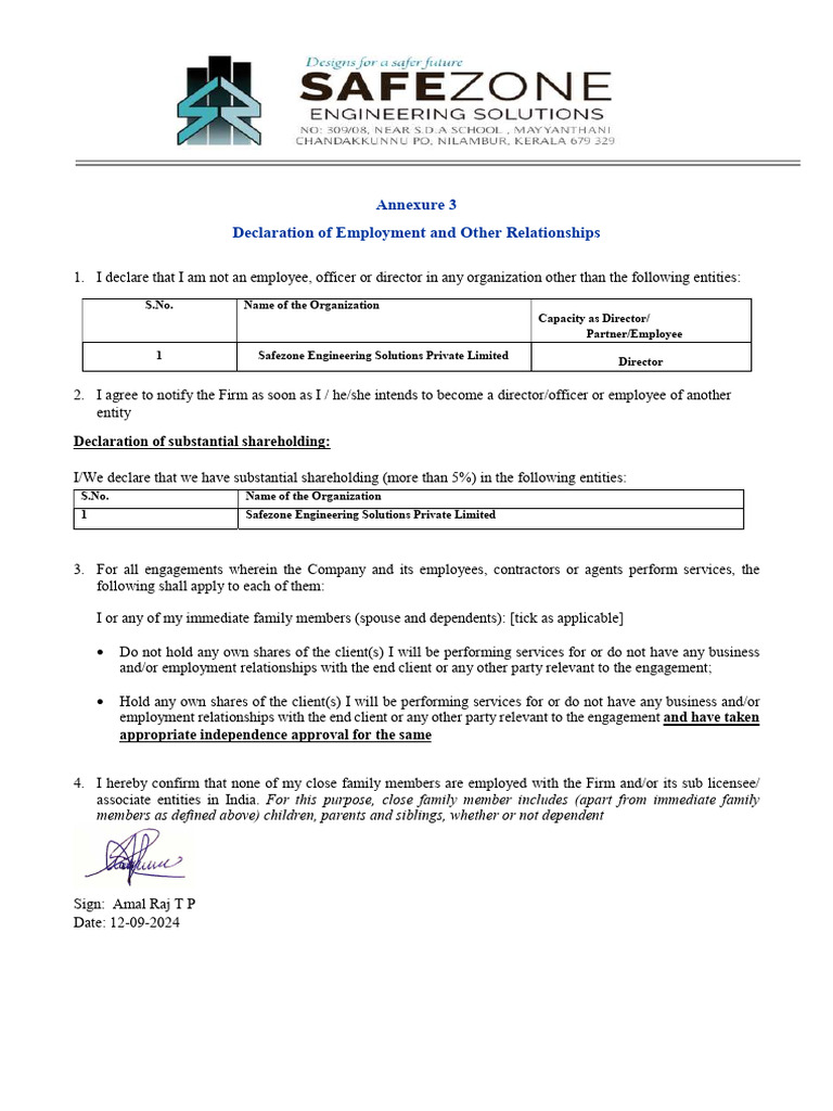 Declaration of Employment Relationships | PDF | Career & Growth | Business