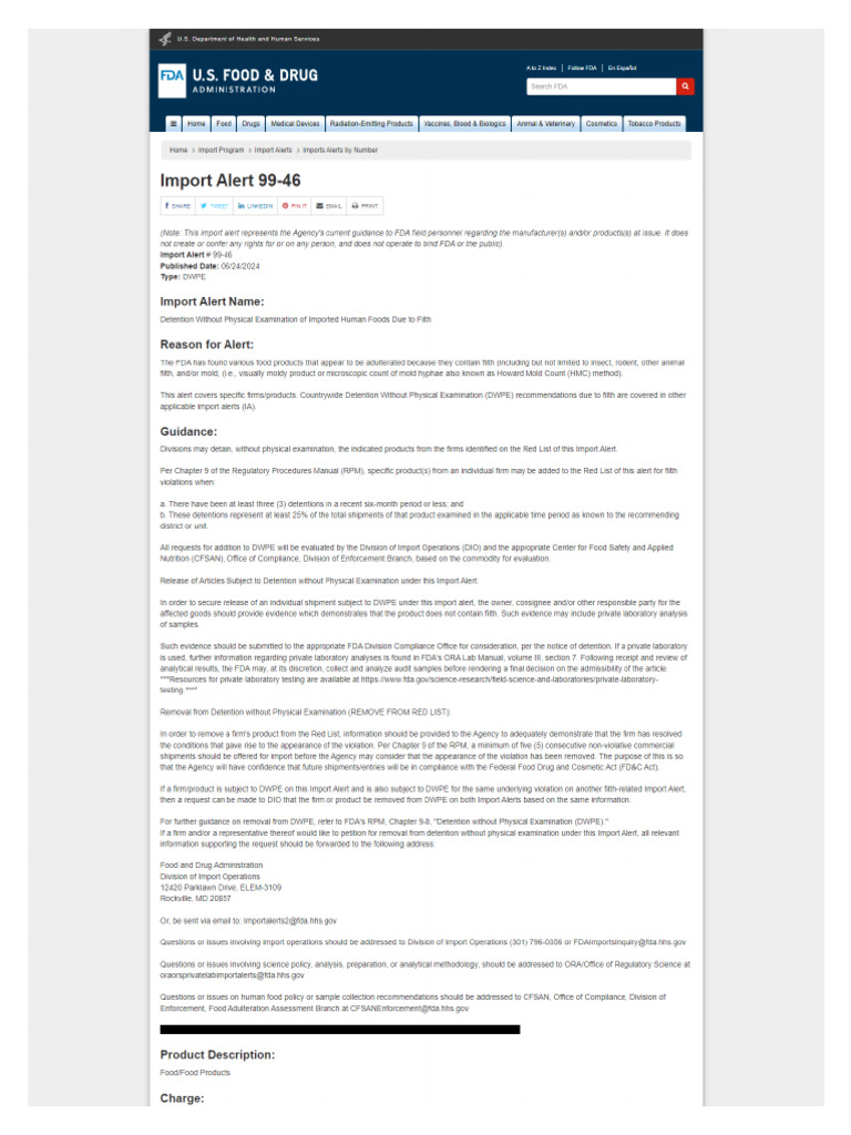 Report 1 India Food Filth Detention Without Physical Examination (DWPE ...