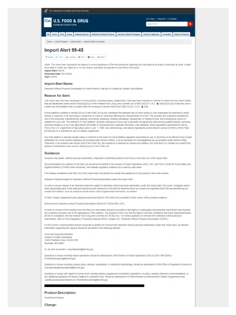 Report 2 Unsafe Food Additive Detention Without Physical Examination ...