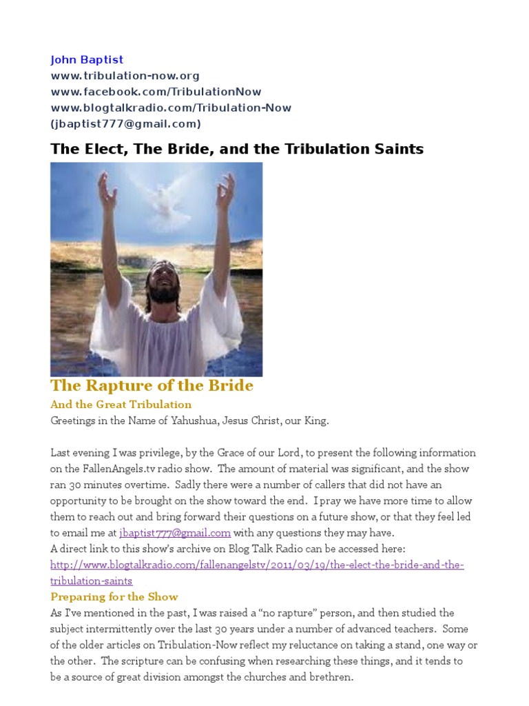 The Bride, Elect, and Tribulation Saints | PDF | Great Tribulation ...