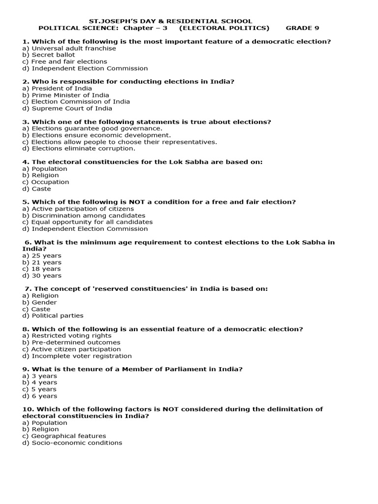 PS - 3 EPOL MCQ -Q | PDF | Elections | Voting