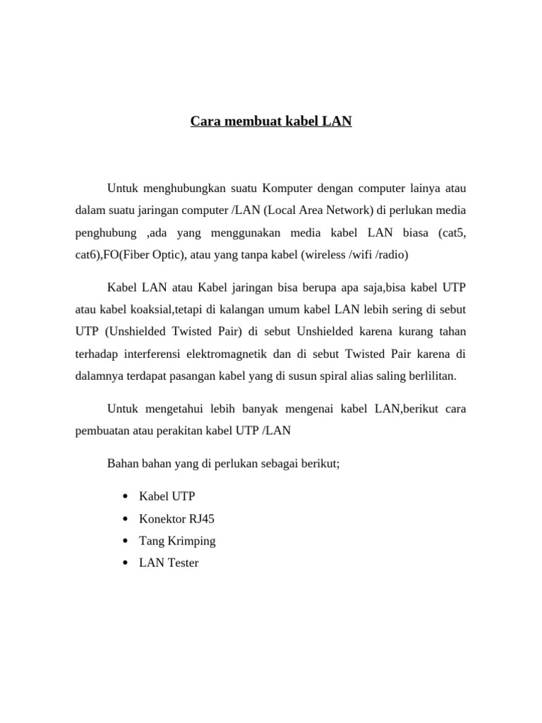 Cara Merakit Kabel LAN UTP | PDF | Sains & Matematika | Komputer