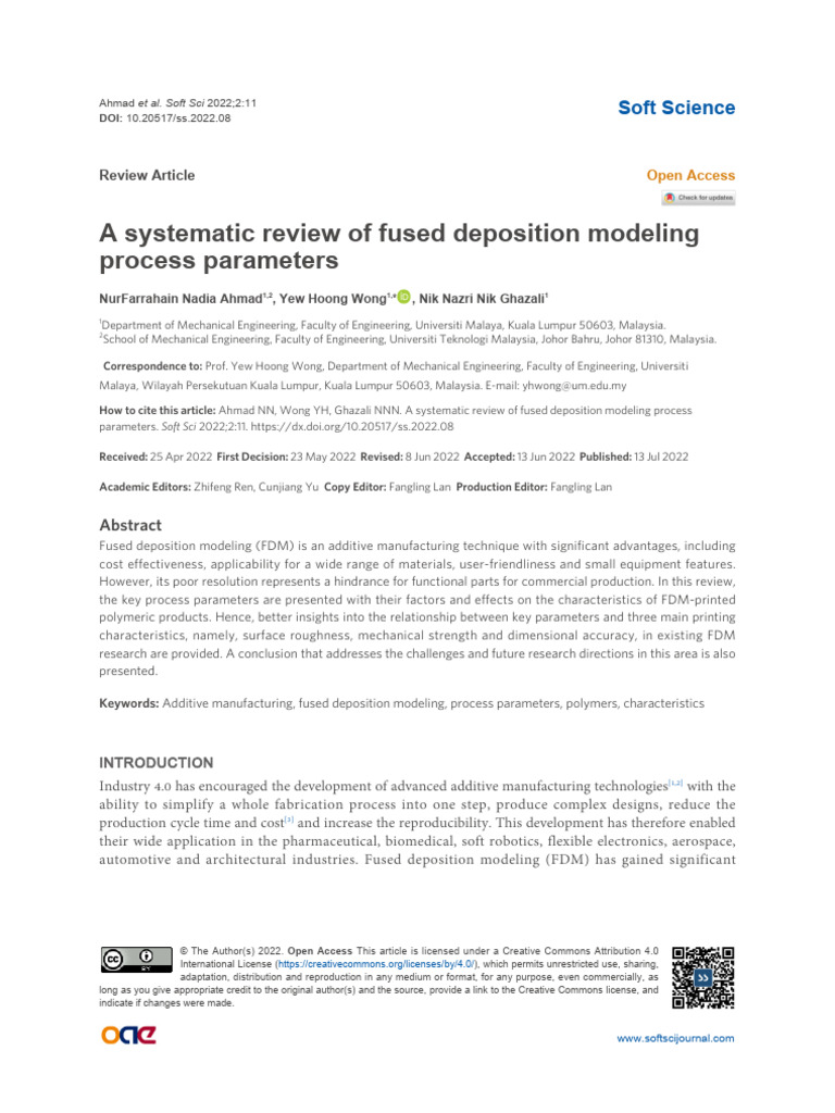 A Systematic Review of Fused Deposition Modeling Process Parameters | PDF | 3 D Printing | Fracture