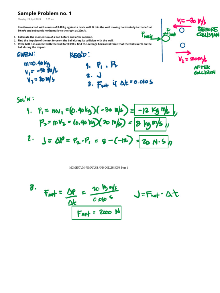 Physics Solved Problems in Momentum Impulse and Collisions | PDF | Science & Mathematics