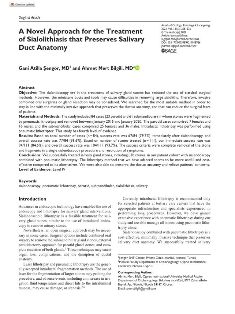 A Novel Approach For The Treatment of Sialolithiasis That Preserves ...