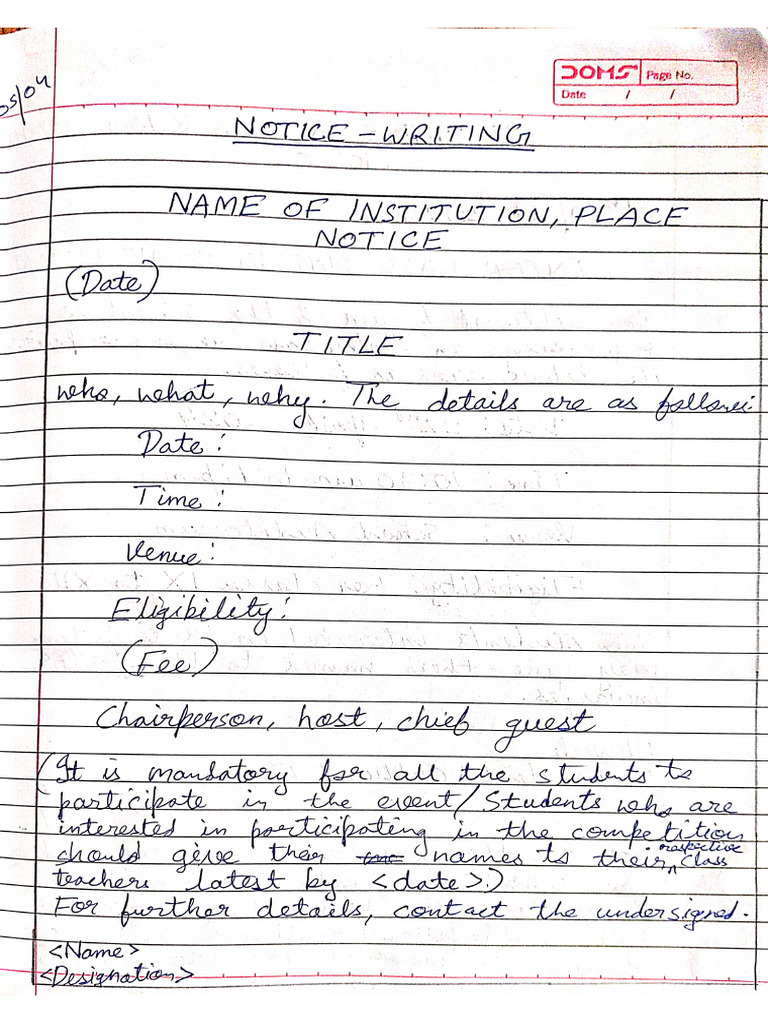 Notice Writing | PDF
