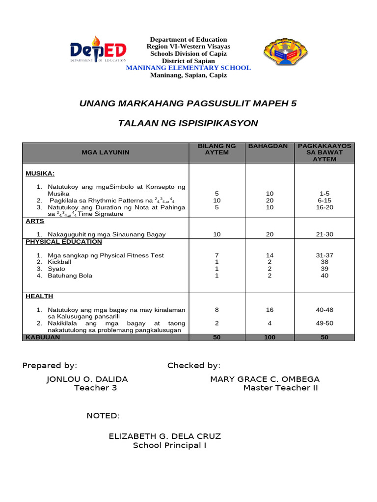 PT - Mapeh 5 - Q1 | PDF