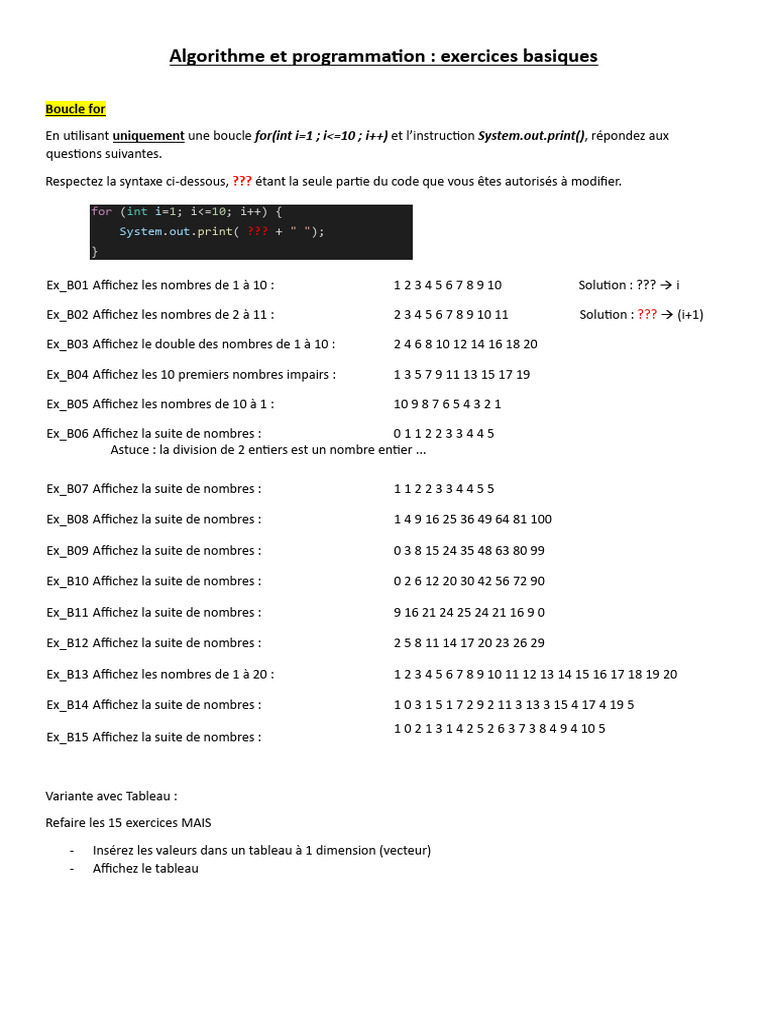 Exercices de programmation en Java | PDF
