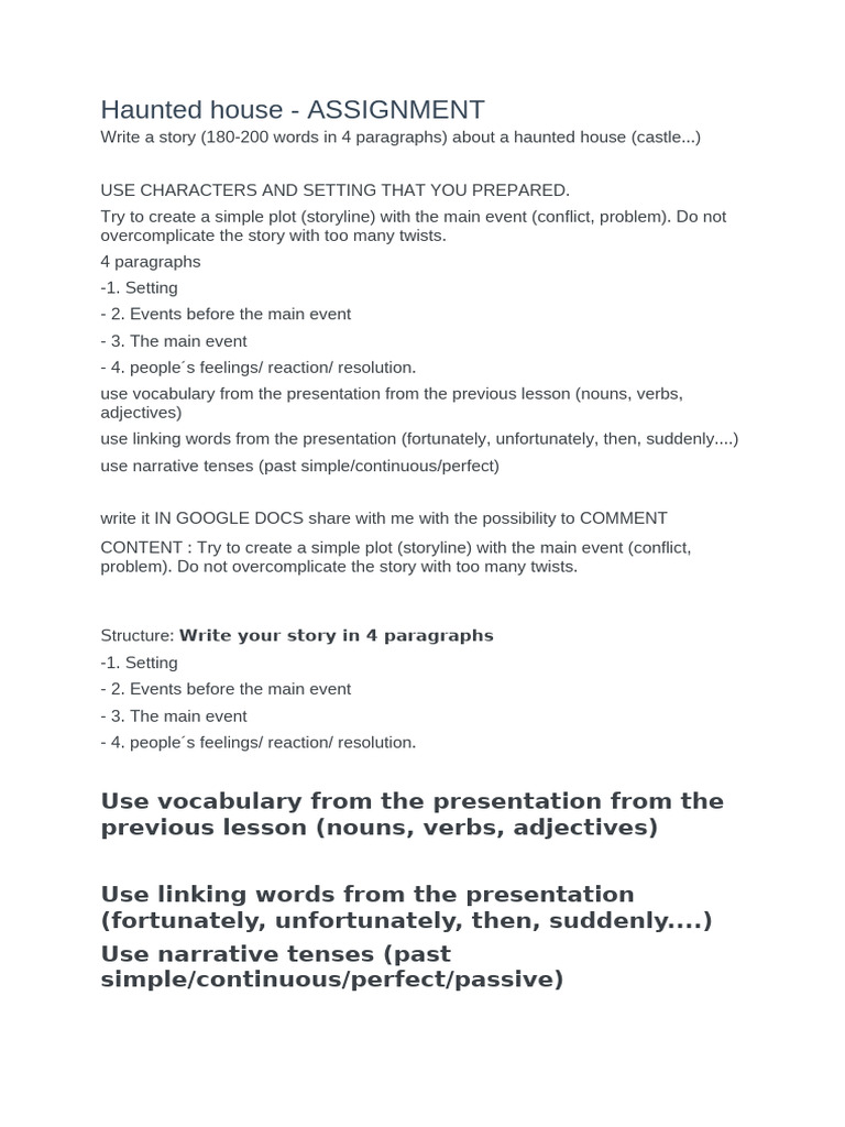 Haunted House Story Writing Assignment | PDF
