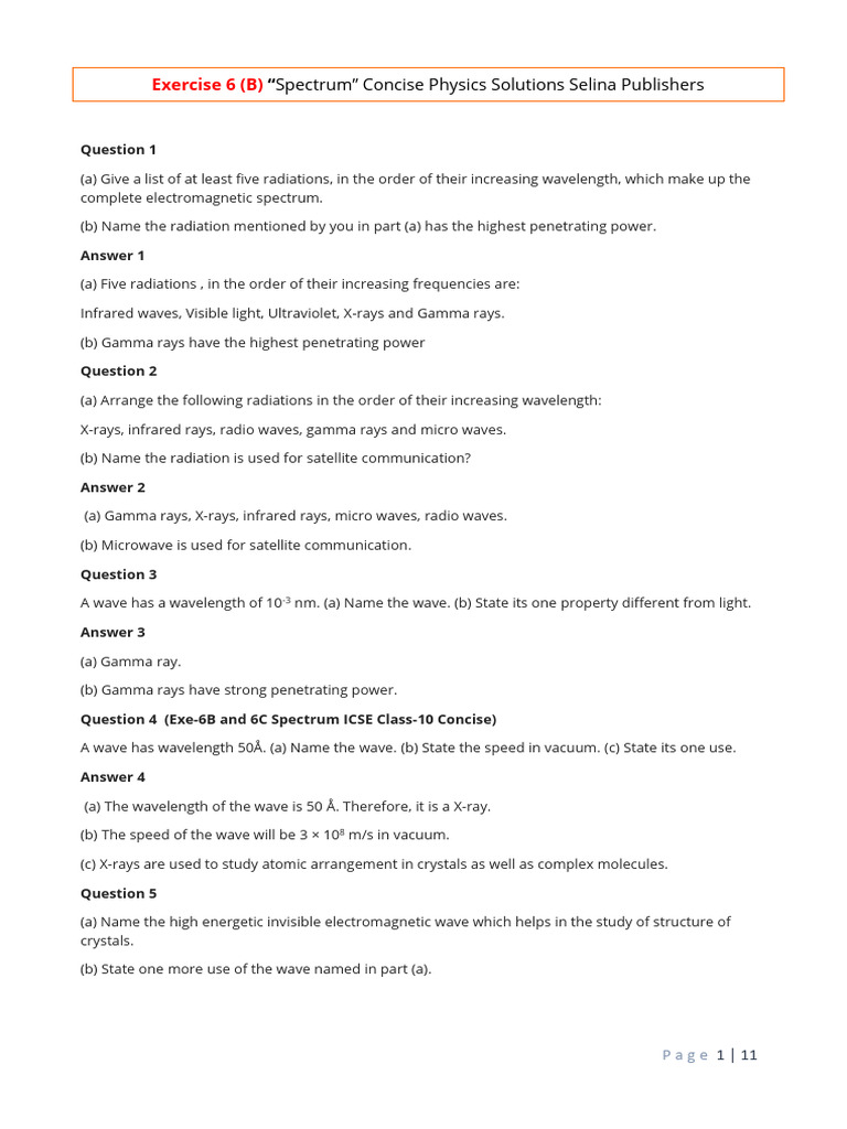 Exe-6B and 6C Spectrum ICSE Class-10 Concise Physics Solutions Selina Chapter-6 | PDF ...
