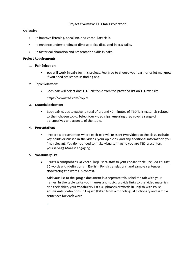 TED - Listening - Project - B1 - B2 | PDF | Vocabulary | English Language