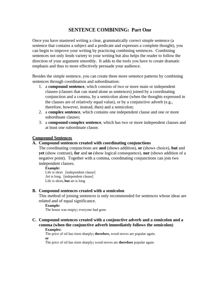 Sentence Combining Part One | PDF | Syntax | Language Mechanics