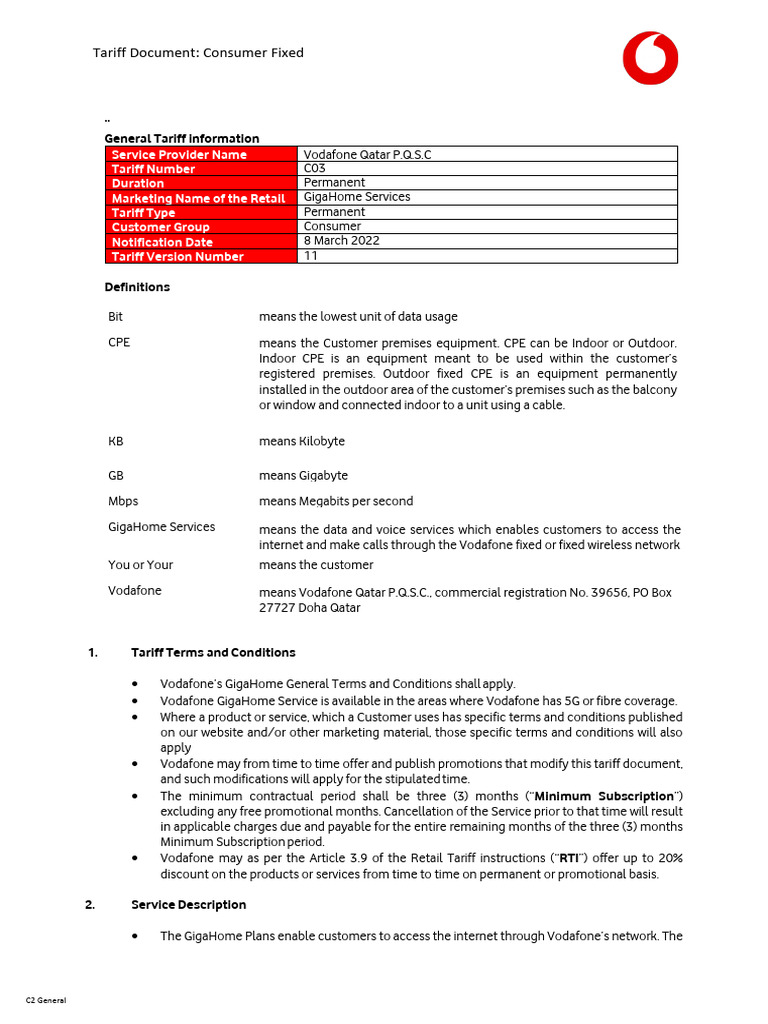 Tariff Notification For Consumer GigaHome Service v1 | PDF | Customer ...