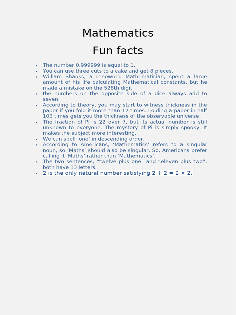Mathematics Fun Facts | PDF | Home & Garden | Art