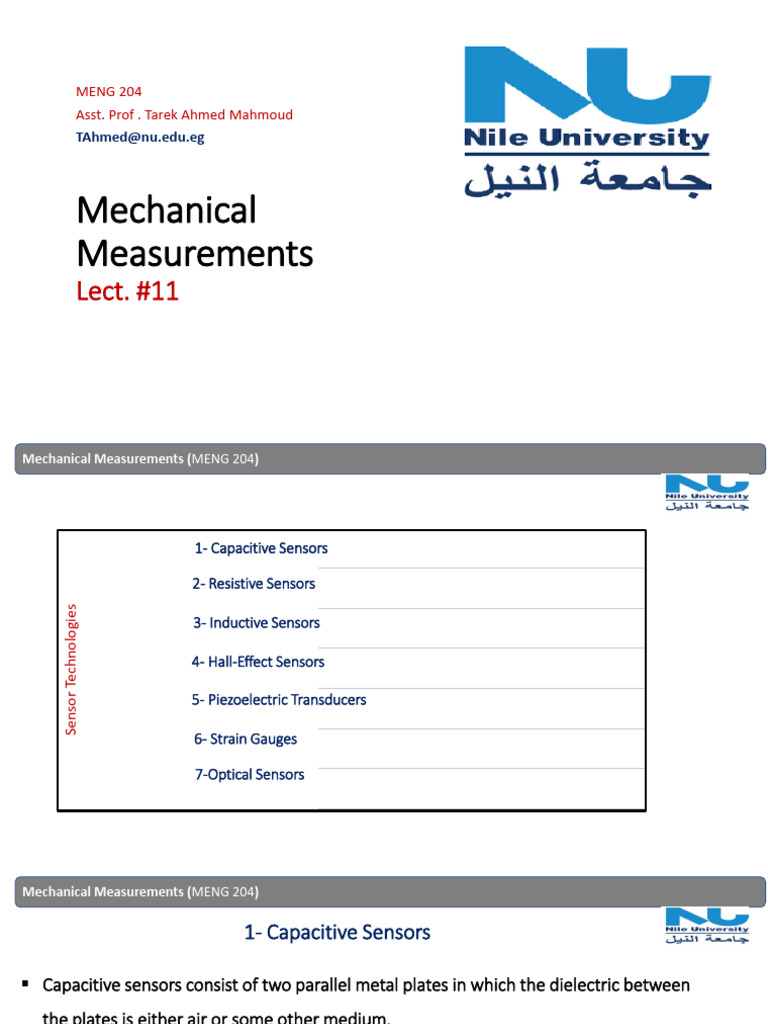 Lect - 11 - 2023mechanical Measurements | PDF | Capacitor | Materials ...