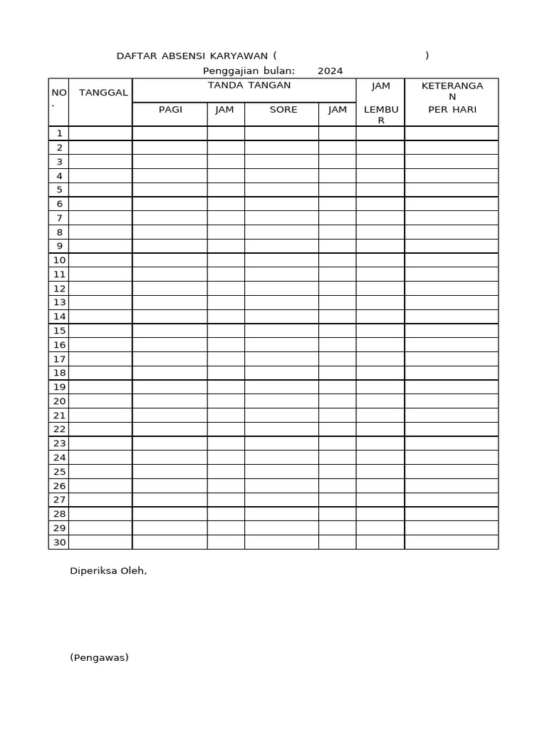 Absen Karyawan Kosongan 2024 | PDF
