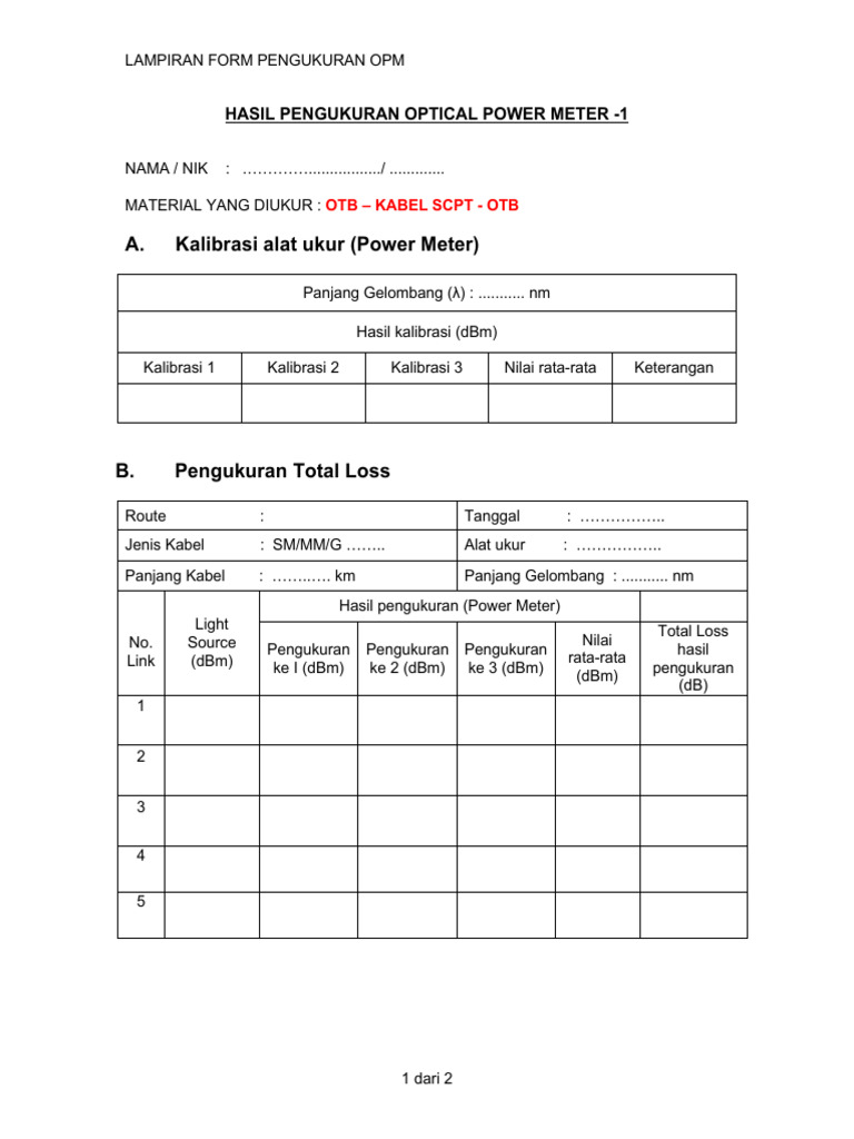 Form Pengukuran OPM | PDF