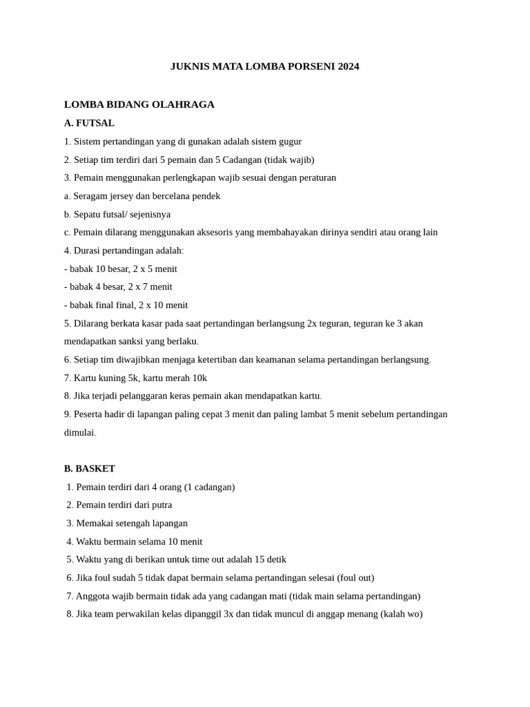 Juknis Mata Lomba | PDF | Olahraga & Rekreasi