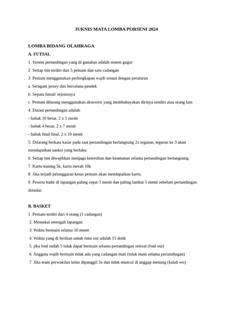 Juknis Mata Lomba Porseni 2024 | PDF | Olahraga & Rekreasi
