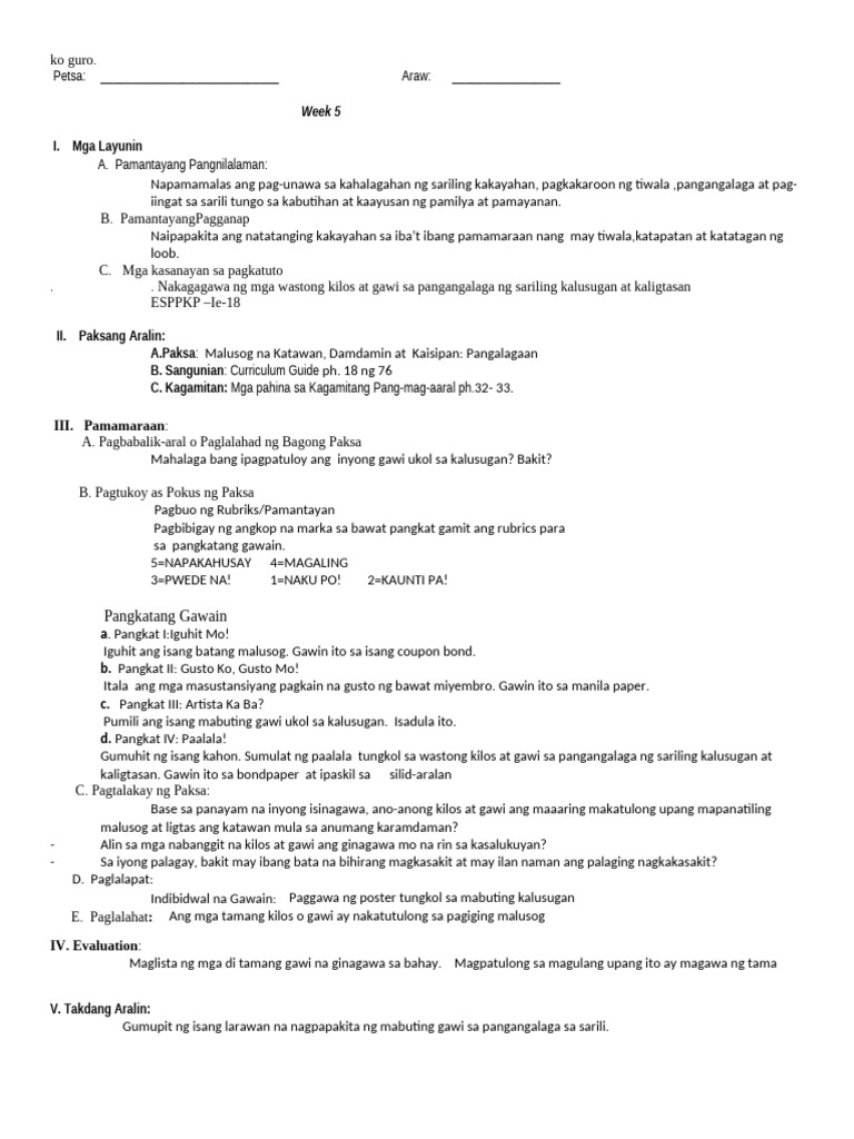 DAILY L LESON PLAN Q1 WK1 ESP | PDF